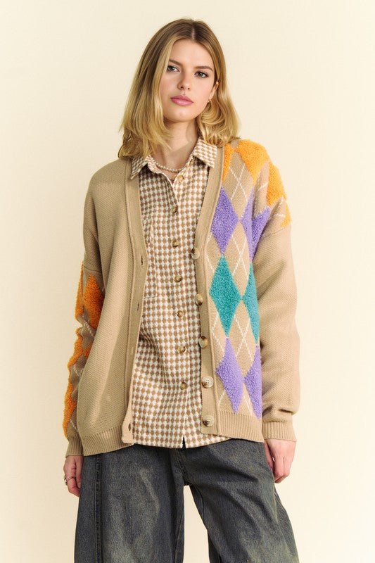 DAVI & DANI Argyle Button Front Cardigan in Tan – Beach Rose Co.