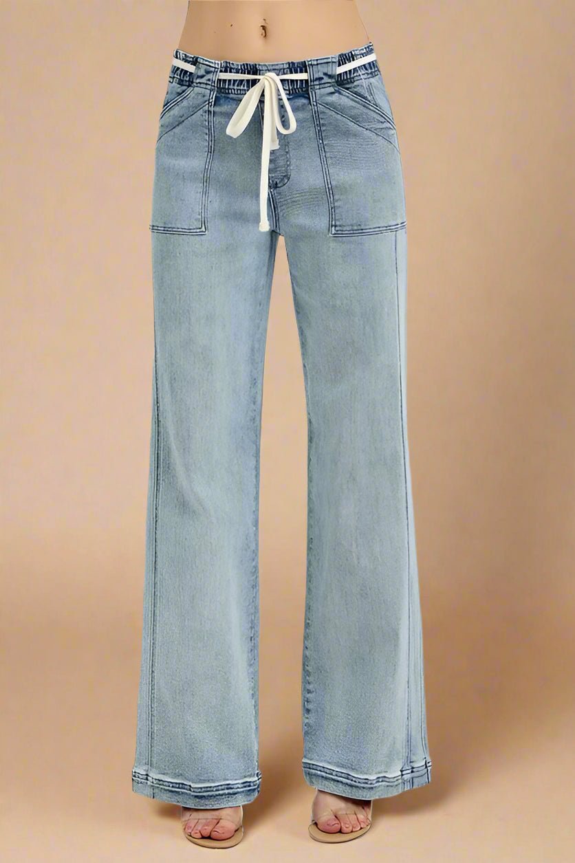 RISEN Medium Wash Drawstring Waist Jeans – Beach Rose Co.